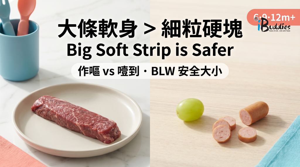 作嘔 vs 噎到 · BLW 安全食物大小（按月齡）｜寶寶餵養安全（衞生署指引）| iBuddies